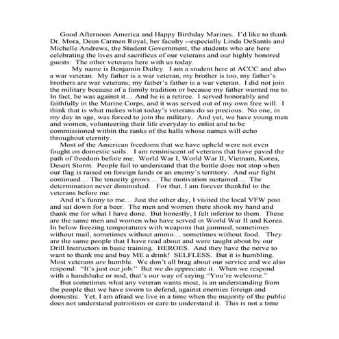 Veterans Day Speech At ACCC | DOC