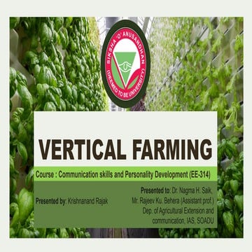PRESENTATION ON VERTICAL FARMING SOA UNIVERSITY | PPTX