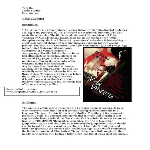 Behind the Veil of 'V for Vendetta' - A Director's Analysis | PDF