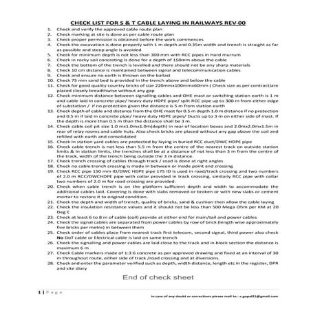 VG check list for S & T cable laying | PDF