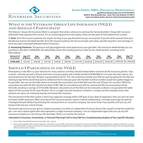 WHAT IS THE VETERANS’ GROUP LIFE INSURANCE (VGLI) AND SHOULD I ...