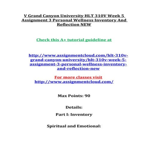 Personal wellness inventory and reflection | PPTX