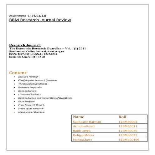 VGSoM BRM research journal review | DOCX