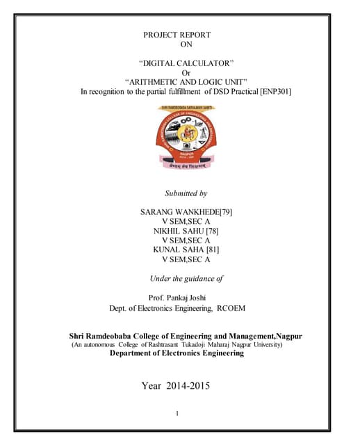 Vhdl code and project report of arithmetic and logic unit | PDF Vhdl code and project report of arithmetic and logic unit | PDF