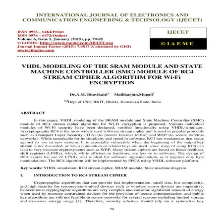 Vhdl modeling of the sram module and state machine controller smc module of rc4 stream cipher ...