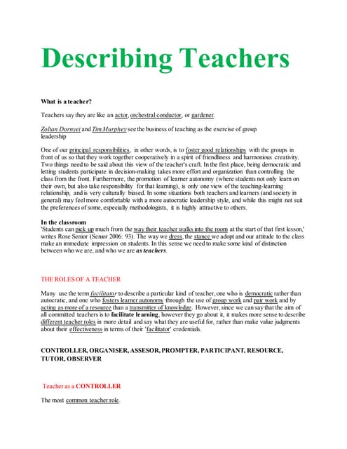 The roles of teachers and learners | PPTX