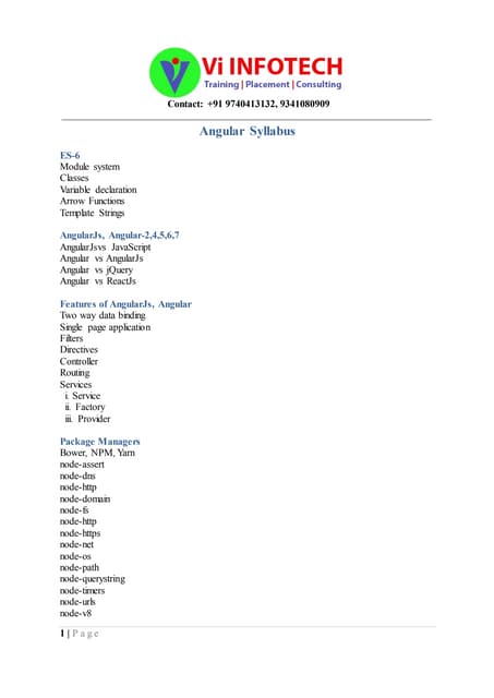 Vi INFOTECH angular syllabus | PDF Vi INFOTECH angular syllabus | PDF
