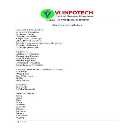Vi INFOTECH javascript-syllabus | DOCX | Web Development | Internet