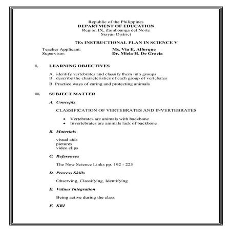 Lesson plan on classification of animals | DOC