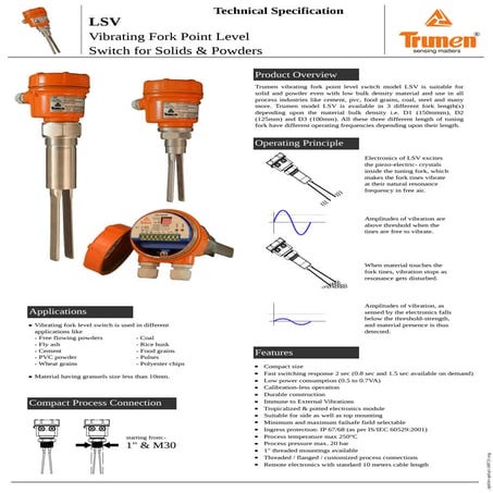 Vibrating Fork Level switch Manufacturers in India | PDF
