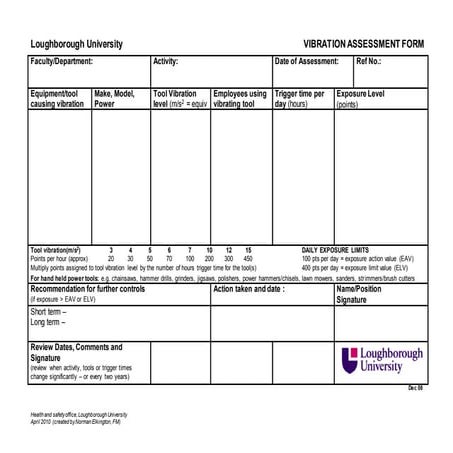 Vibration risk assessment form (2).doc | Medical Health