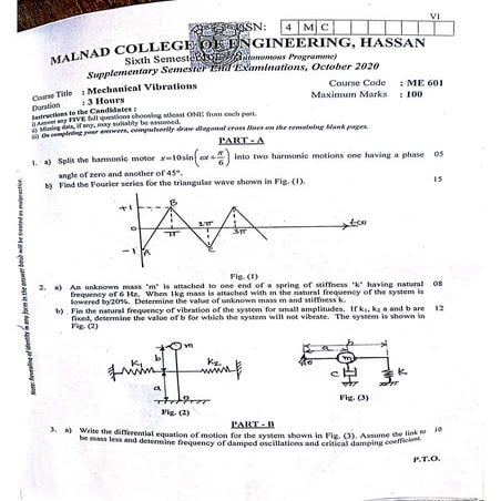 vibrations model question paper and imp. | PDF