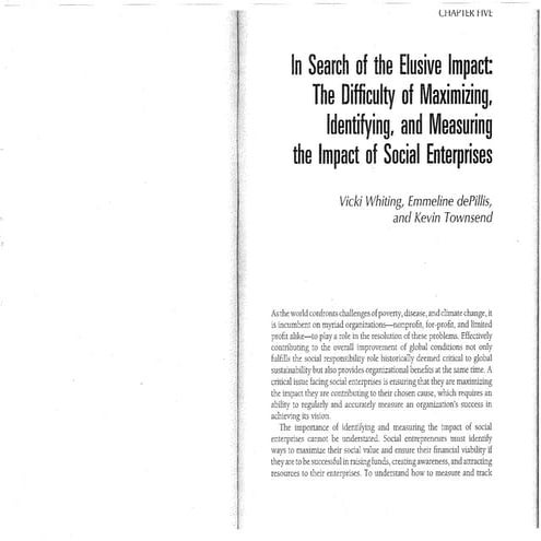 Identifying and Measuring the Impact of Social Enterprises | PDF