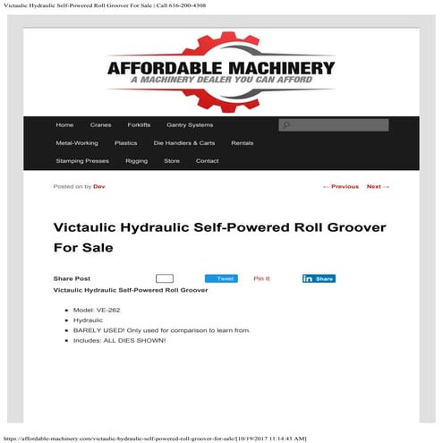 Victaulic Hydraulic Self-Powered Roll Groover For Sale call 616-200-4308 | PDF