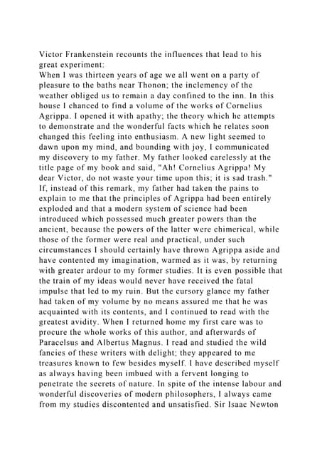 Frankenstein Chapter 2, Excerpt 2By Mary ShelleyVictor Frank.docx ...