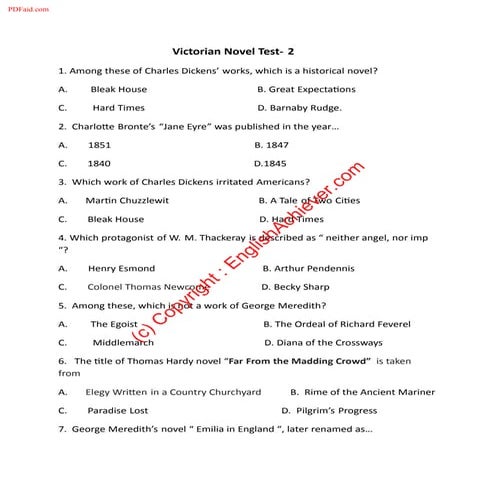 Victorian novel Test 2 | PDF