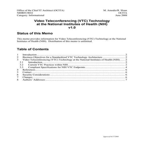 Video Teleconferencing (VTC) Technology at the National ... | PDF