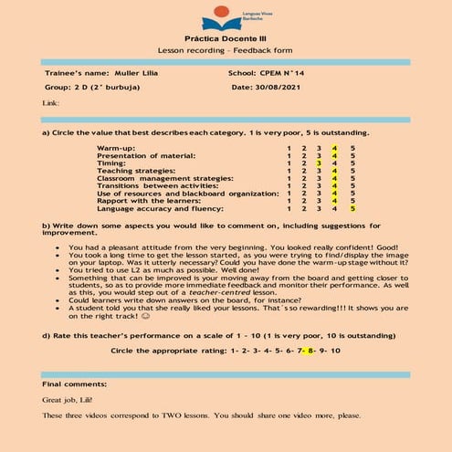 Video Assessment sheet 1 - PD III - Pass | DOC