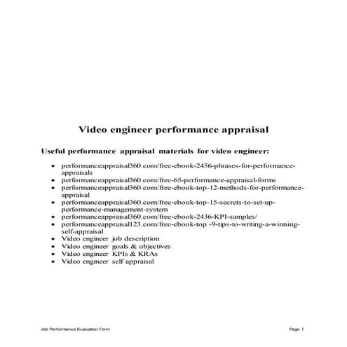 Video engineer performance appraisal | DOCX