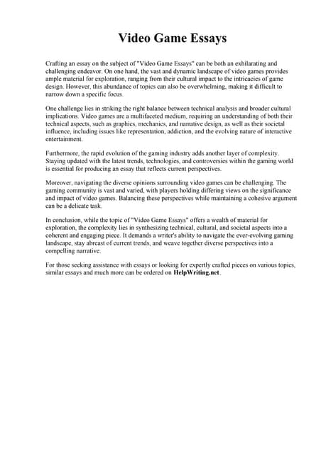 Video Game Essay Topics.pdf | Video Game Genres | Video Gaming