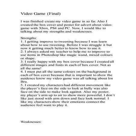 Video game final strengths and weaknesses | PDF