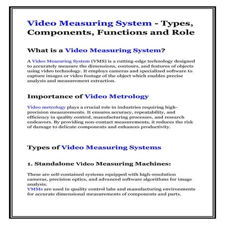 Video Measuring System - Types, Components, Functions and Role | PDF