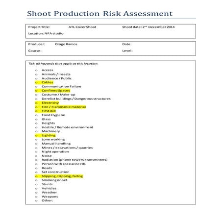 production risk assessment | DOCX | First Aid | Injuries