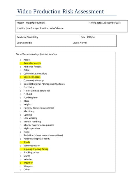 Risk assessment form | PDF