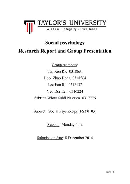 Psychology final project report | PDF