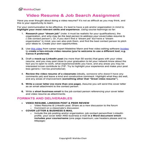 Video Resume and Job Search Assignment | PDF