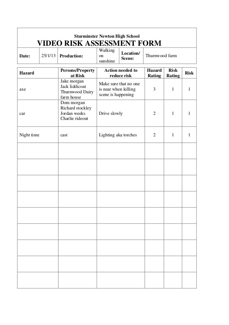 Risk assessment form