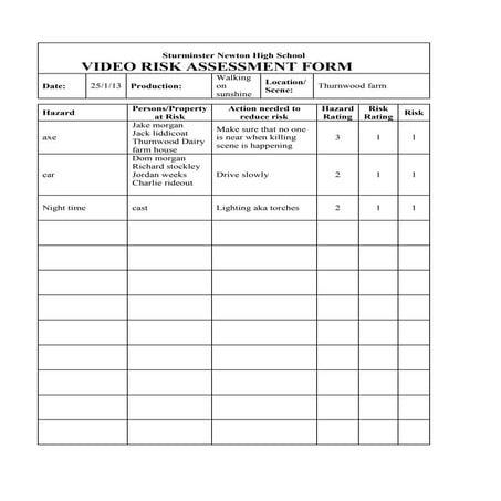 Risk assessment form | DOCX