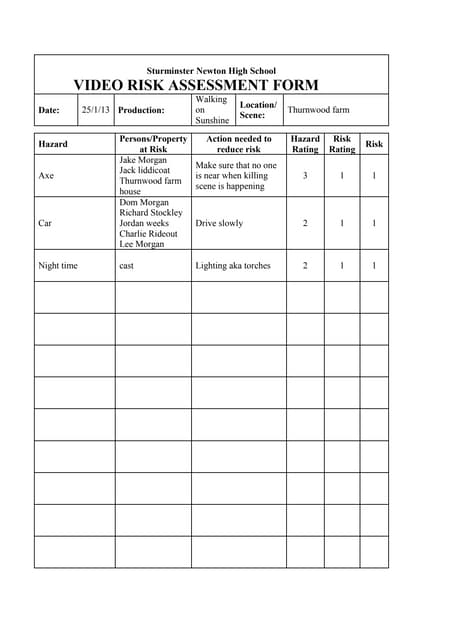 Risk assessment form | PDF