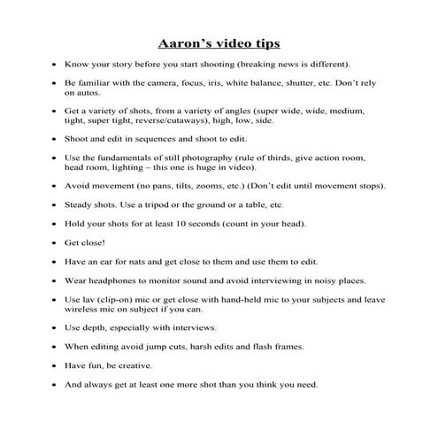 Video shooting and editing tips | DOC