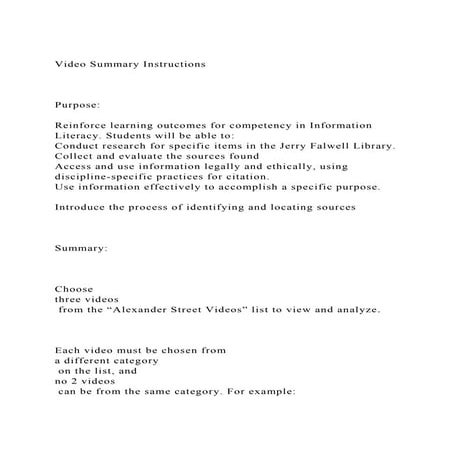 Video Summary InstructionsPurposeReinforce learning o.docx