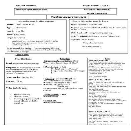 Video teaching worksheet | PDF