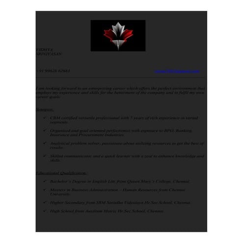 Vidhya Resume 1 | PDF