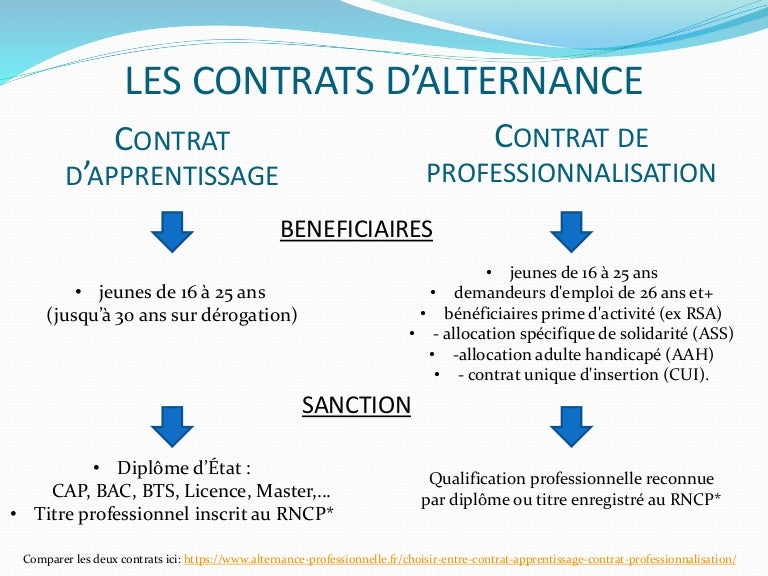 Les différents contrats d'alternance