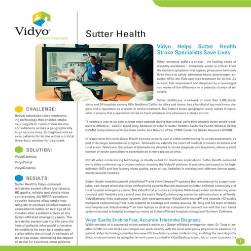 Vidyo Helps Sutter Health Stroke Specialists Save Lives | PDF
