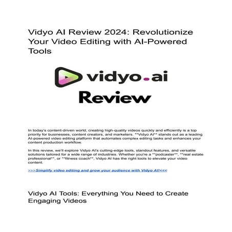Vidyo AI Review 2024: Revolutionize Your Video Editing with AI-Powered Tools | PDF