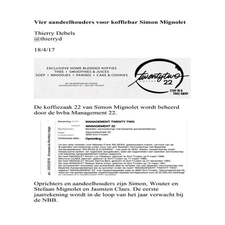 Vier aandeelhouders voor koffiebar 22 Simon Mignolet | DOC