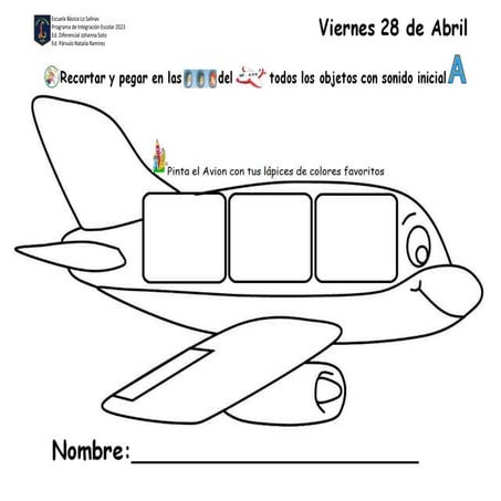 Elementos con la vocal, deben completar las ventanas del avion con ...