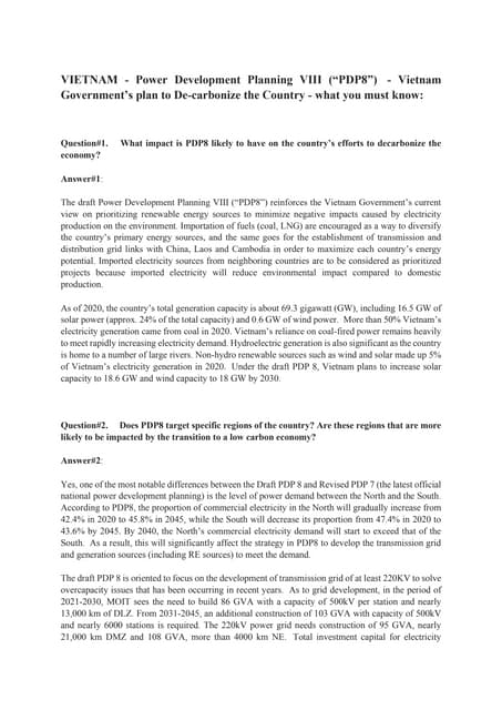 VIETNAM – ENERGY – LNG AND POWER DEVELOPMENT PLAN 8 - PDP 8 – LATEST ...
