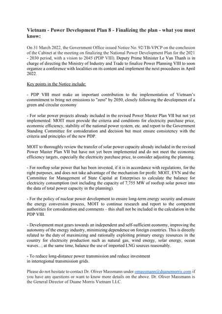 Vietnam's Plan for Implementation of PDP8 – Key Highlights | PDF ...