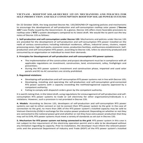 VIETNAM - ROOFTOP SOLAR DECREE 135 ON MECHANISMS AND POLICIES FOR SELF ...