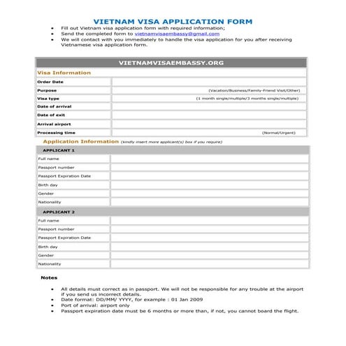 VIETNAM VISA APPLICATION FORM | DOC