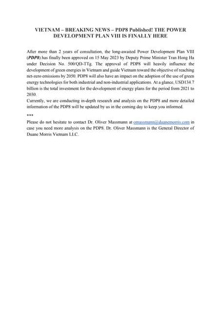 Vietnam's Plan for Implementation of PDP8 – Key Highlights | PDF ...