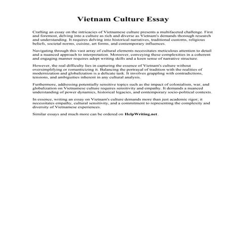 Vietnam Culture Essay. Mountain Empire Community College | PDF