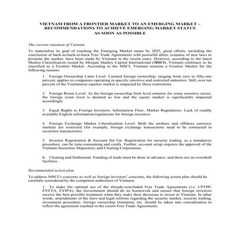 VIETNAM FROM A FRONTIER MARKET TO AN EMERGING MARKET – RECOMMENDATIONS ...