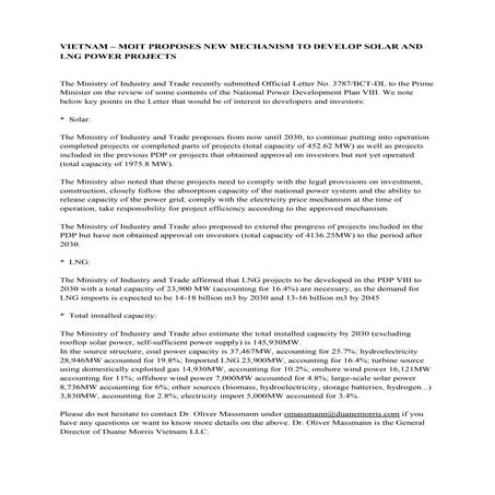 VIETNAM – MOIT PROPOSES NEW MECHANISM TO DEVELOP SOLAR AND LNG POWER ...